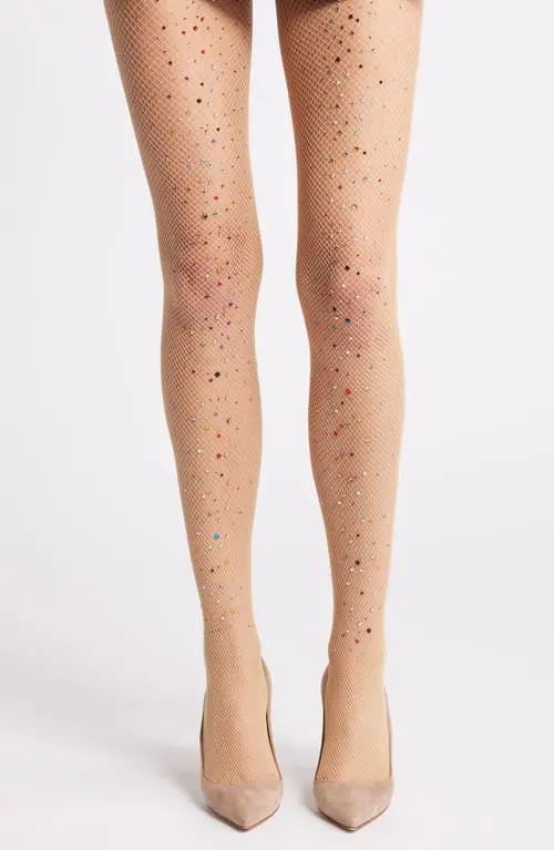 HIGH HEEL JUNGLE Glitter Fishnet Tights - Beige