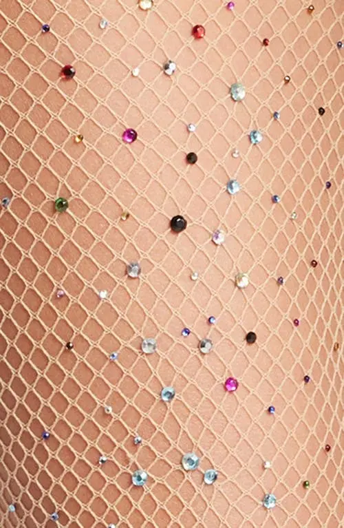 HIGH HEEL JUNGLE Glitter Fishnet Tights - Beige