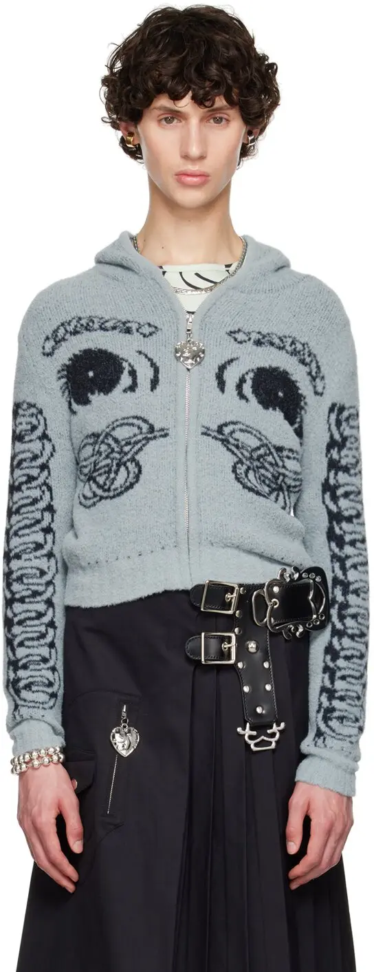 トップス CHOPOVA LOWENA Blue Knot Eye Hooded Chopova Lowena Bleu Knot Eye Cardigan - Blue | Editorialist