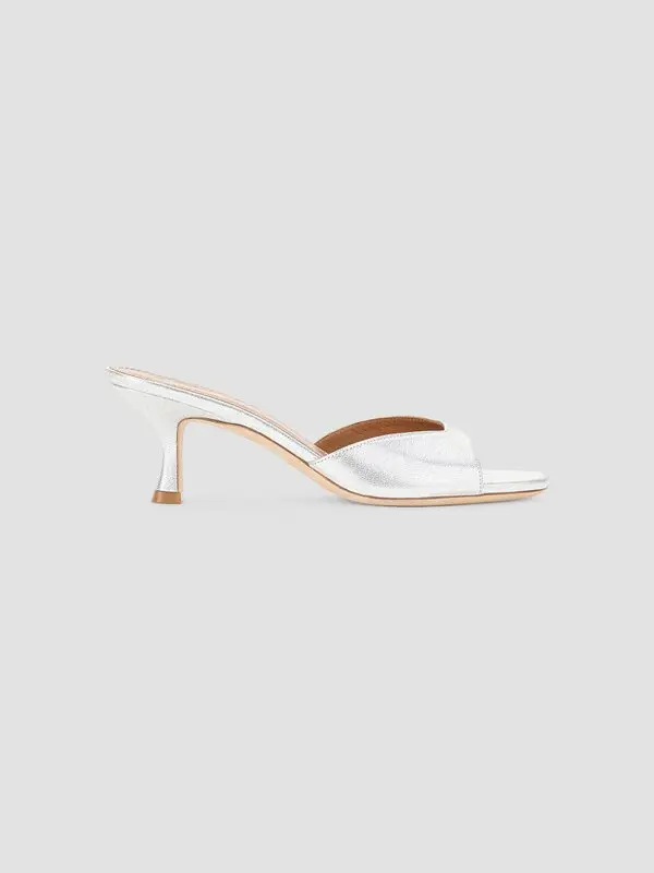 Staud Brigitte 55mm Metallic Leather Mule Sandals - Silver