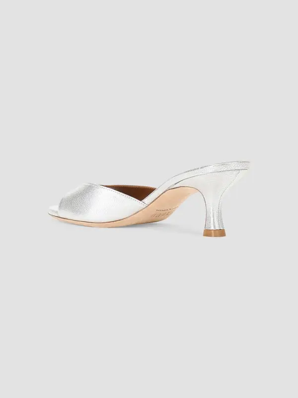 Staud Brigitte 55mm Metallic Leather Mule Sandals - Silver