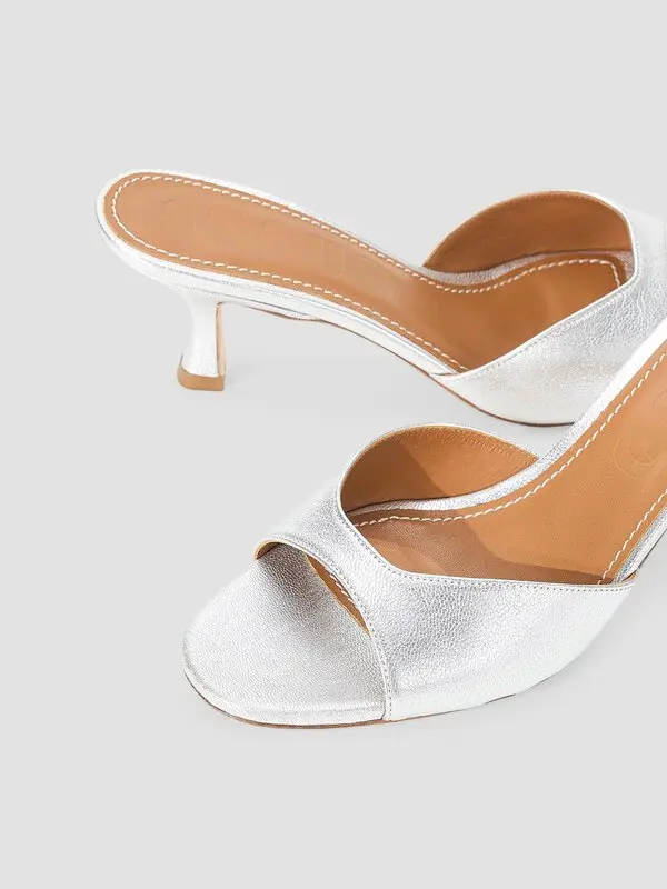 Staud Brigitte 55mm Metallic Leather Mule Sandals - Silver