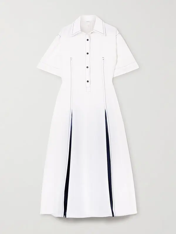 FERRAGAMO Topstitched Satin-trimmed Poplin Midi Dress