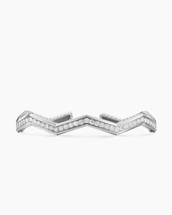 David Yurman Zig Zag Stax™ Cuff Bracelet In Sterling Silver With Diamonds