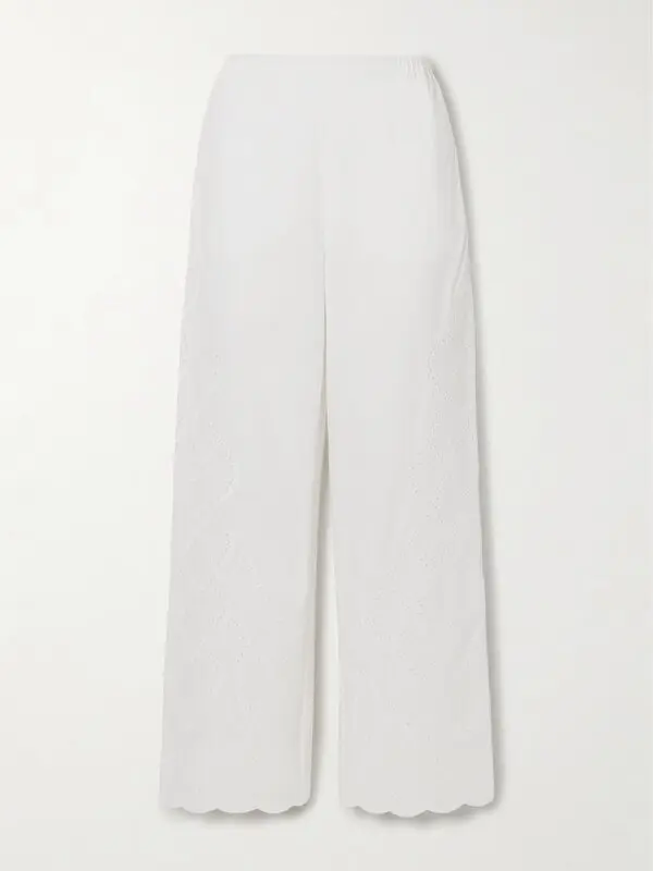 loulou de saison - Dulche Scalloped Broderie Anglaise Cotton-poplin Straight-leg Pants