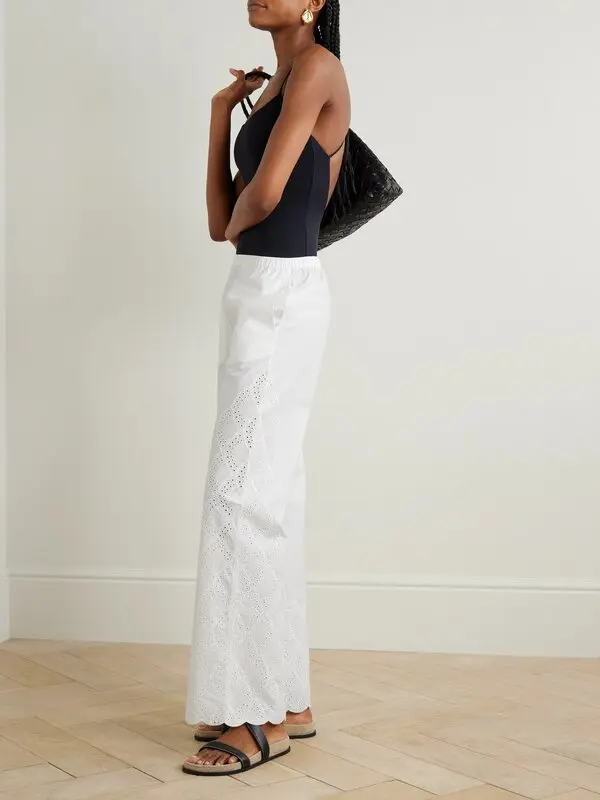 loulou de saison - Dulche Scalloped Broderie Anglaise Cotton-poplin Straight-leg Pants