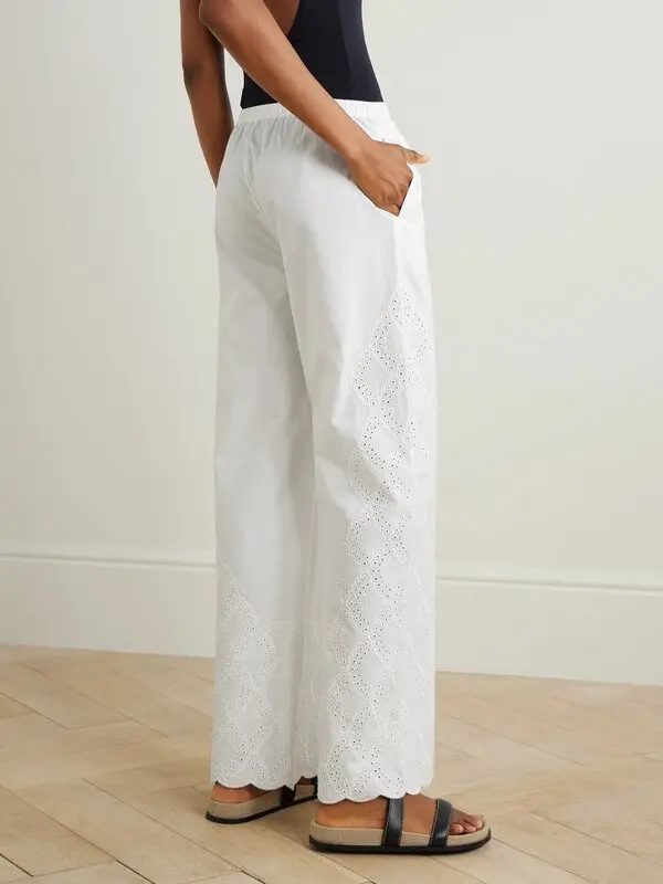 loulou de saison - Dulche Scalloped Broderie Anglaise Cotton-poplin Straight-leg Pants