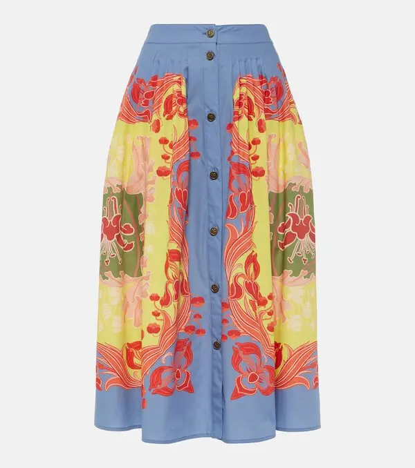 Etro Printed Cotton Poplin Midi Skirt