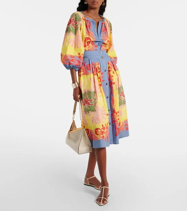 Etro Printed Cotton Poplin Midi Skirt