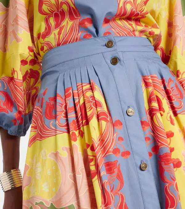Etro Printed Cotton Poplin Midi Skirt