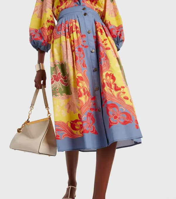 Etro Printed Cotton Poplin Midi Skirt