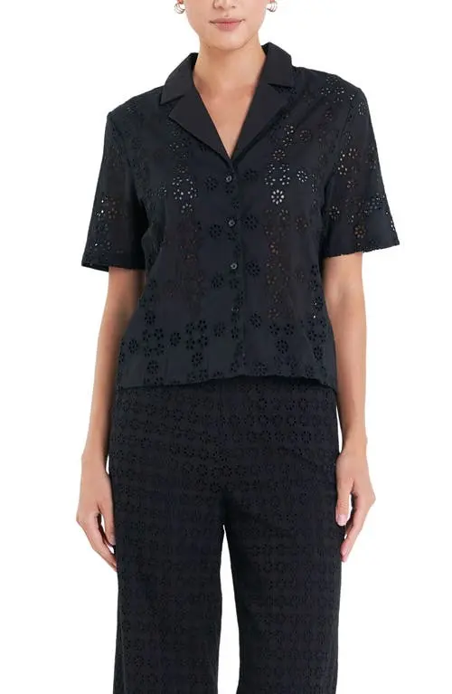 English Factory Floral Eyelet Cotton Camp Shirt
