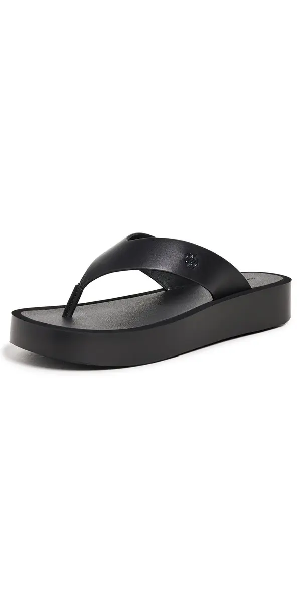 Tory Burch Leather Platform Flip Flops - Black / Black