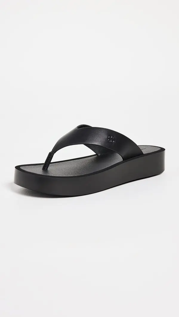 Tory Burch Leather Platform Flip Flops - Black / Black