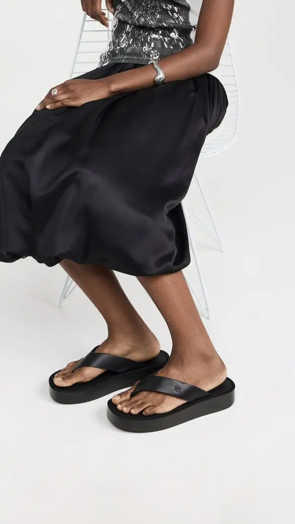 Tory Burch Leather Platform Flip Flops - Black / Black