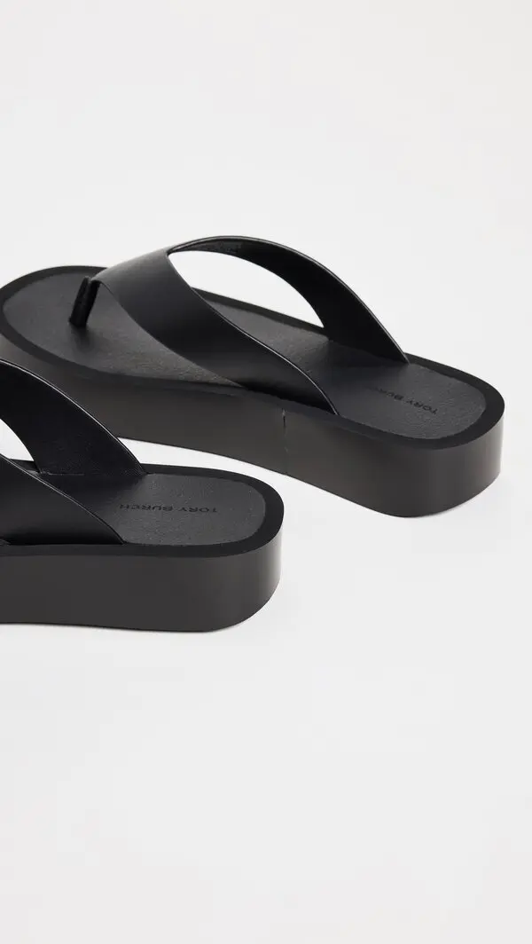 Tory Burch Leather Platform Flip Flops - Black / Black