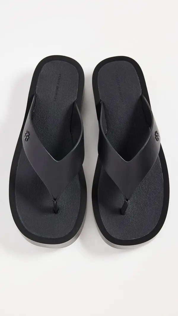 Tory Burch Leather Platform Flip Flops - Black / Black