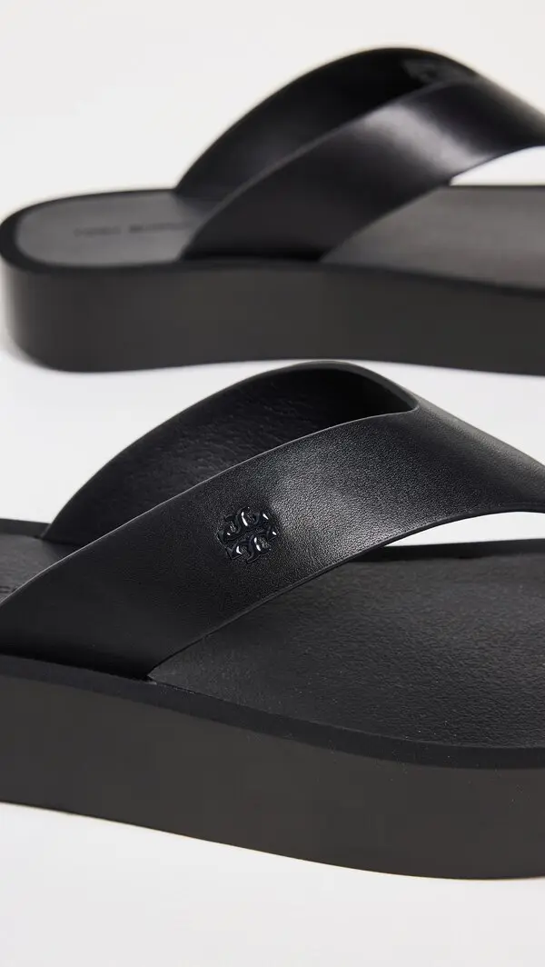 Tory Burch Leather Platform Flip Flops - Black / Black