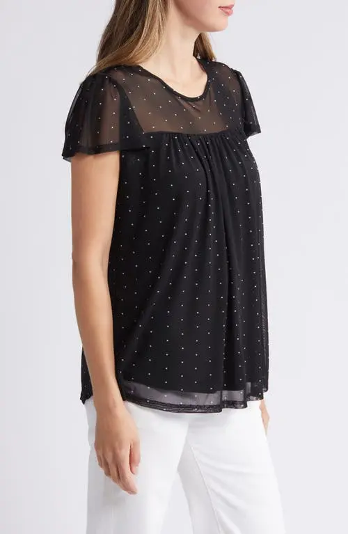 Loveappella Polka Dot Sheer Yoke Top