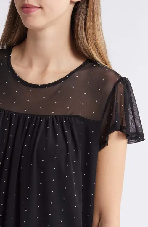 Loveappella Polka Dot Sheer Yoke Top