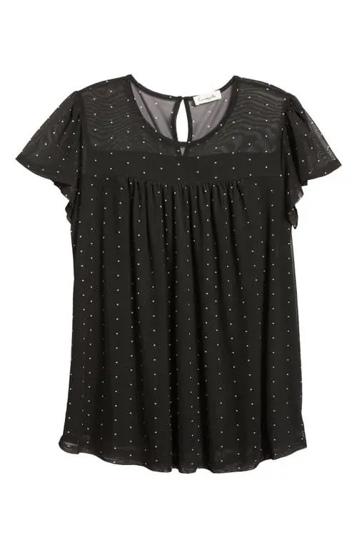 Loveappella Polka Dot Sheer Yoke Top