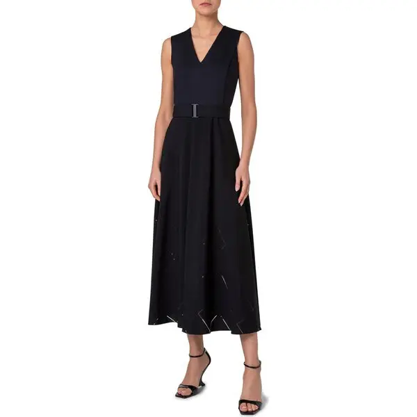 Akris Mixed Media Midi Dress With Belt In Black - 60% Off | Editorialist