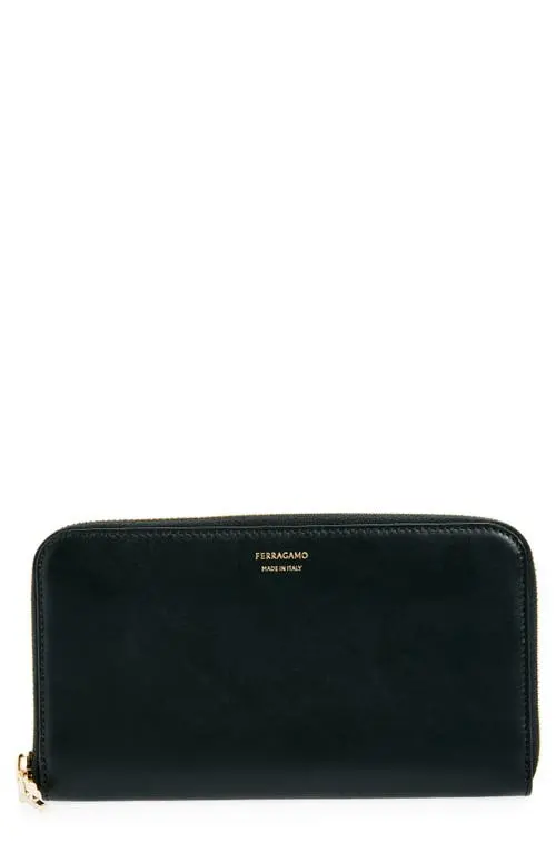 FERRAGAMO Hot Stamp Leather Continental Wallet - Nero