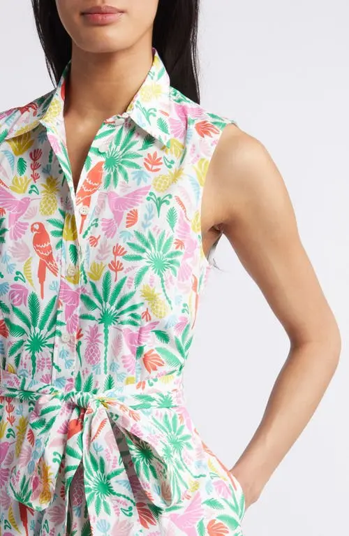 Boden Amy Sleeveless Belted Cotton Shirtdress In Tropical Paradise - 45%  Off | Editorialist