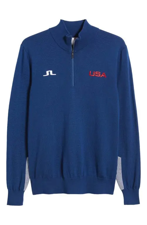J. Lindeberg Nathaniel Wool Quarter Zip Sweater - Estate Blue