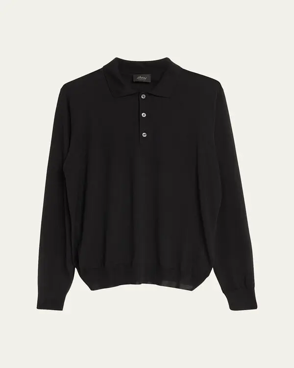 Brioni Cashmere-silk Long-sleeve Polo Sweater