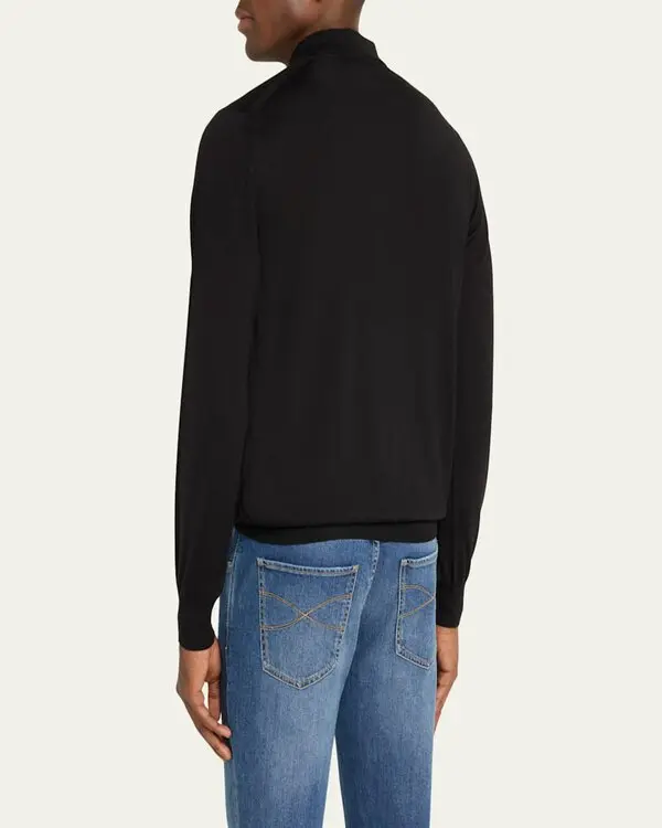 Brioni Cashmere-silk Long-sleeve Polo Sweater