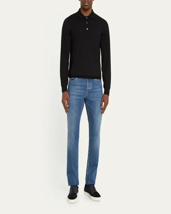 Brioni Cashmere-silk Long-sleeve Polo Sweater