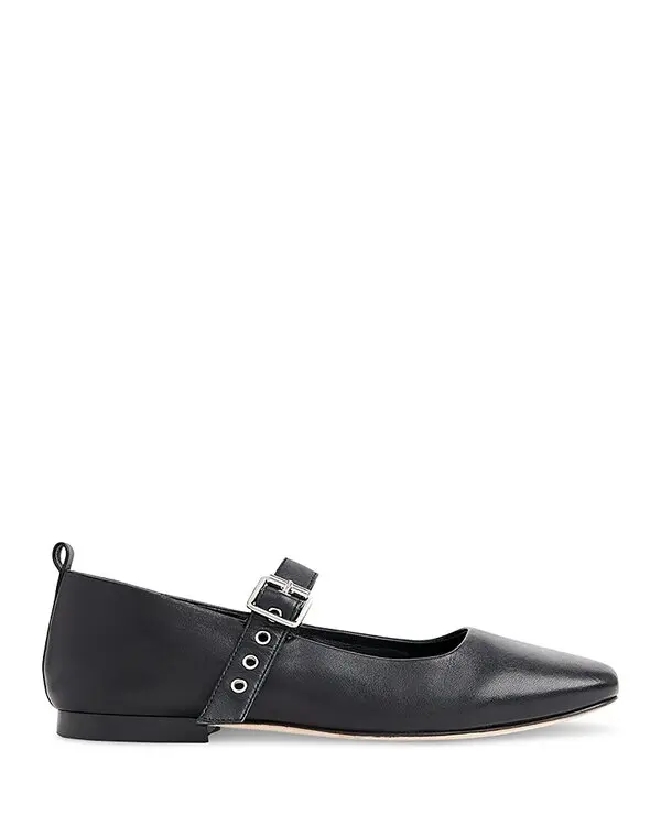 Whistles Square Toe Buckled Ballet Flats - Black