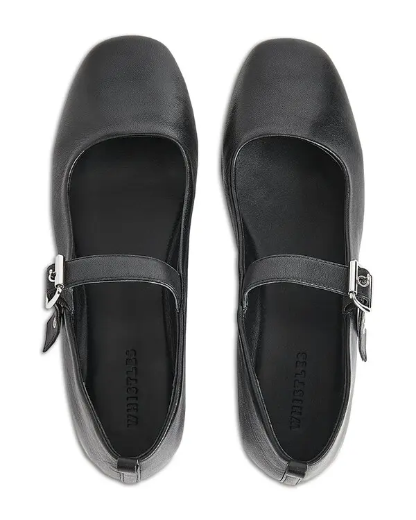 Whistles Square Toe Buckled Ballet Flats - Black