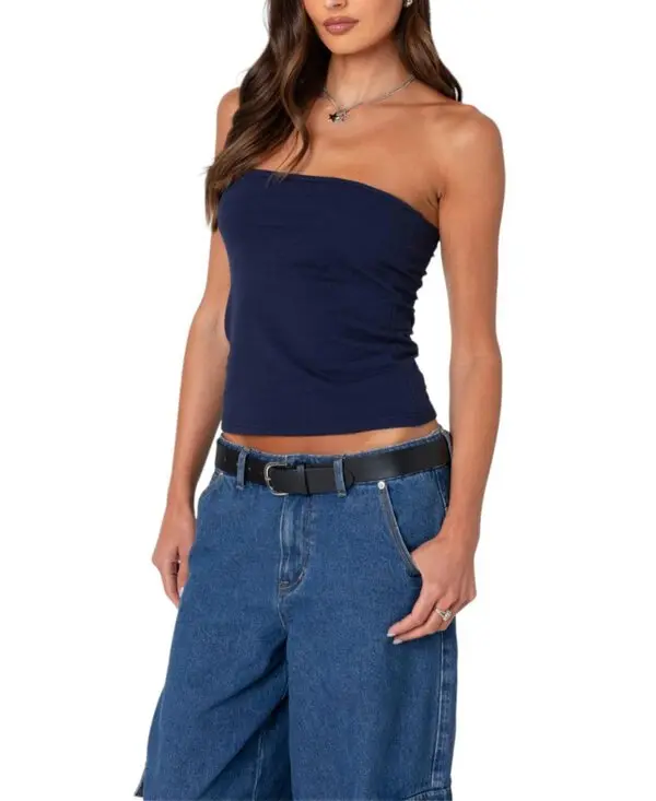 EDIKTED Built-in Bra Tube Top - Navy