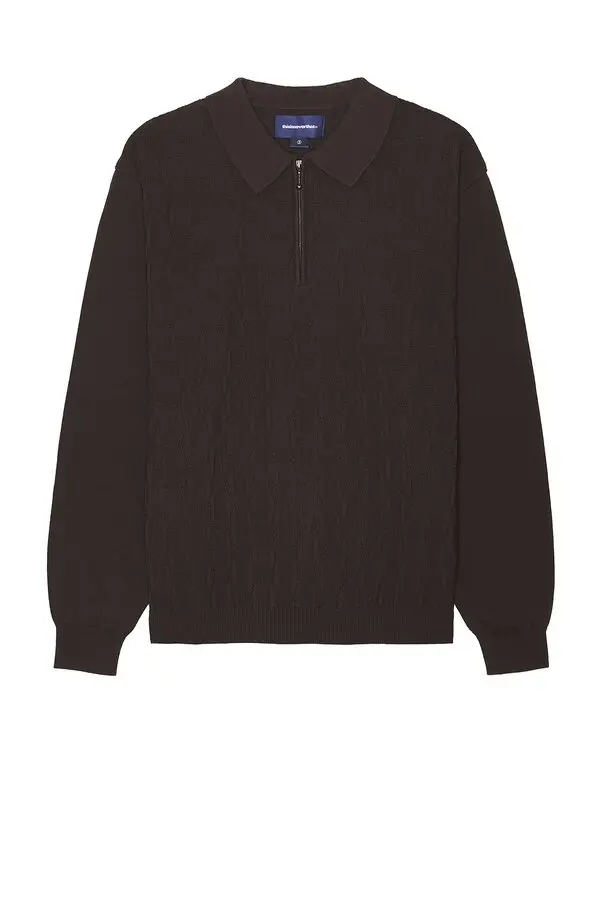 Thisisneverthat Cable Knit Zip Polo In Brown - 40% Off | Editorialist