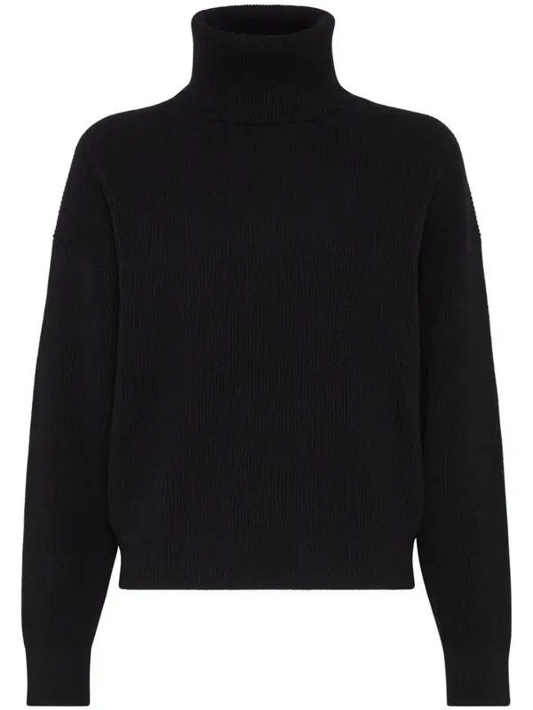 Brunello Cucinelli Roll-neck Ribbed Jumper - Black