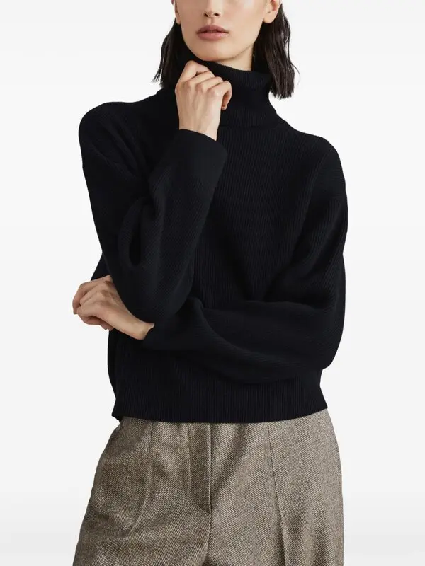 Brunello Cucinelli Roll-neck Ribbed Jumper - Black