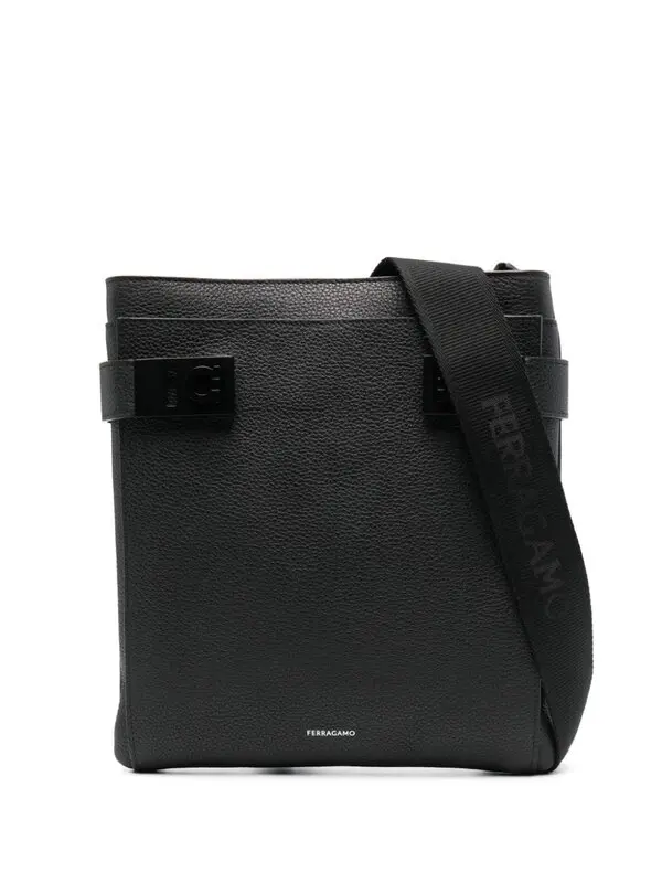 FERRAGAMO Gancini-lock Leather Messenger Bag - Black