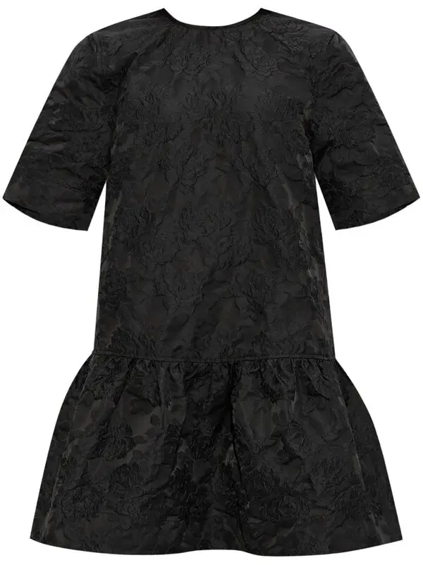 knee length dresses for ladies Ganni BLACK BOTANICAL JACQUARD OPEN-BACK MINI DRESS