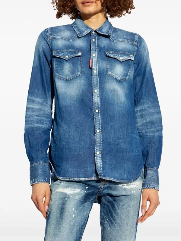 Dsquared2 Western Ripped-detail Denim Shirt