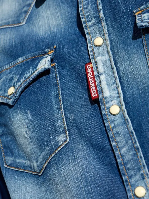 Dsquared2 Western Ripped-detail Denim Shirt