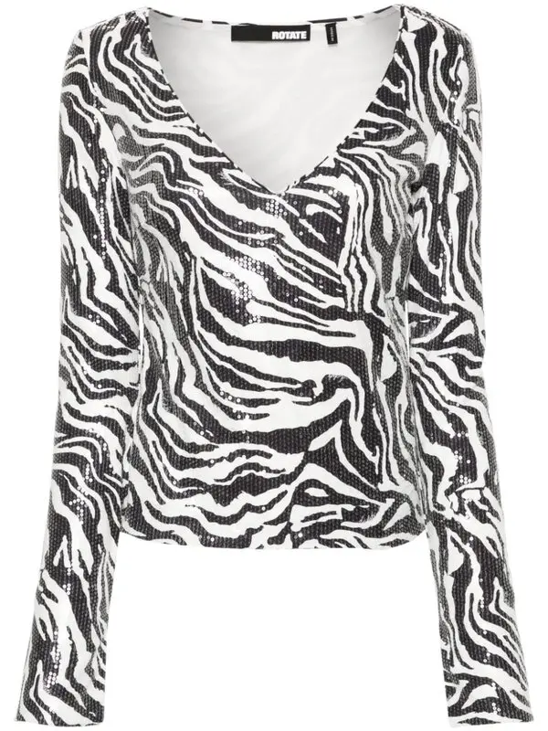 ROTATE BY BIRGER CHRISTENSEN Zebra-print Sequinned Top