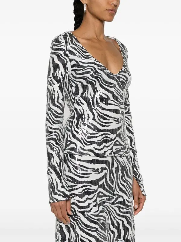 ROTATE BY BIRGER CHRISTENSEN Zebra-print Sequinned Top