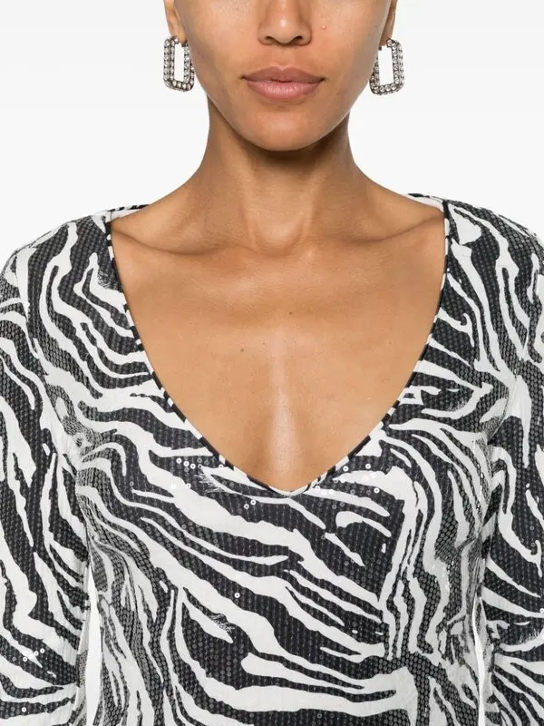 ROTATE BY BIRGER CHRISTENSEN Zebra-print Sequinned Top