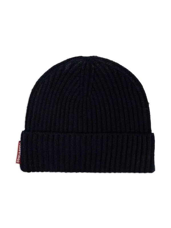 Dsquared2 Ribbed-knit Logo-plate Scarf And Hat Set - Black