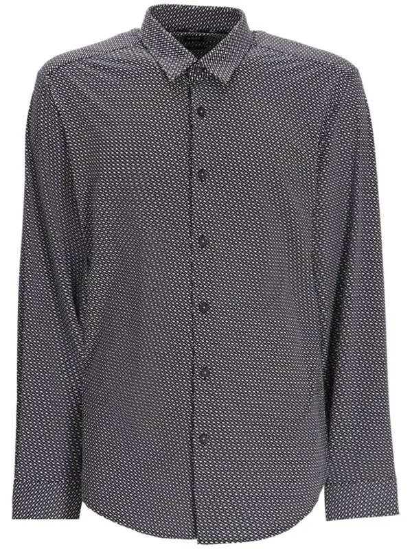 BOSS Geometric-print Long-sleeve Shirt - Black