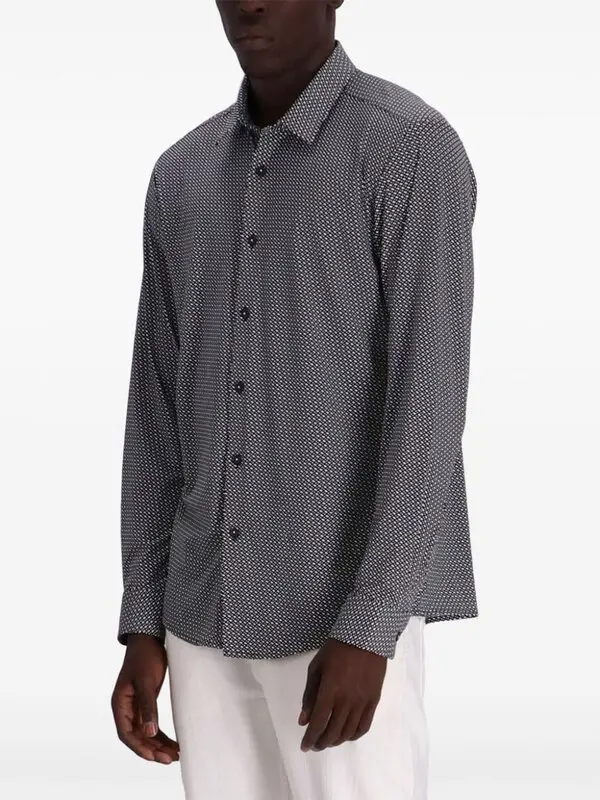 BOSS Geometric-print Long-sleeve Shirt - Black