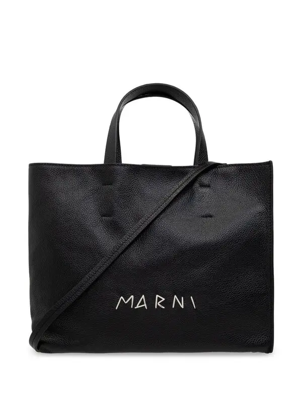 Marni Embroidered Leather Tote Bag - Black