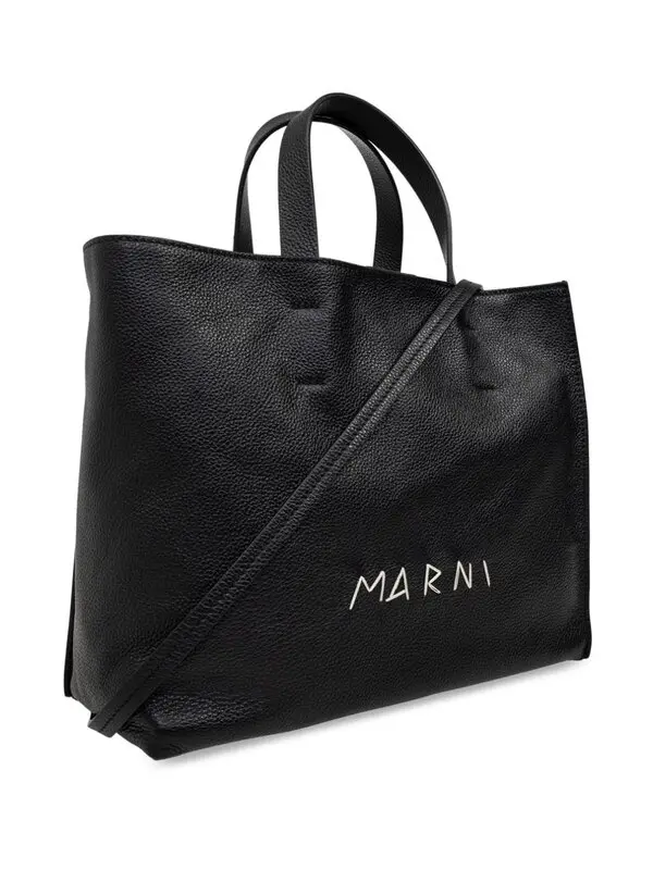 Marni Embroidered Leather Tote Bag - Black
